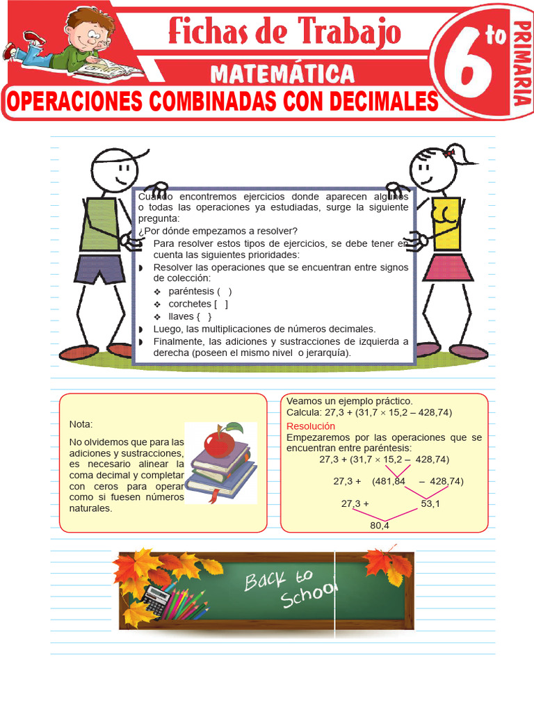 Operaciones Combinadas Con Decimales para Sexto Grado de Primaria | PDF