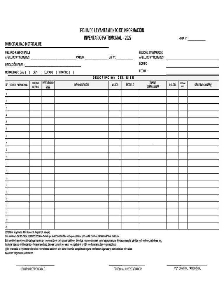 Formato de Toma de Inventario 2022 Bienes | PDF