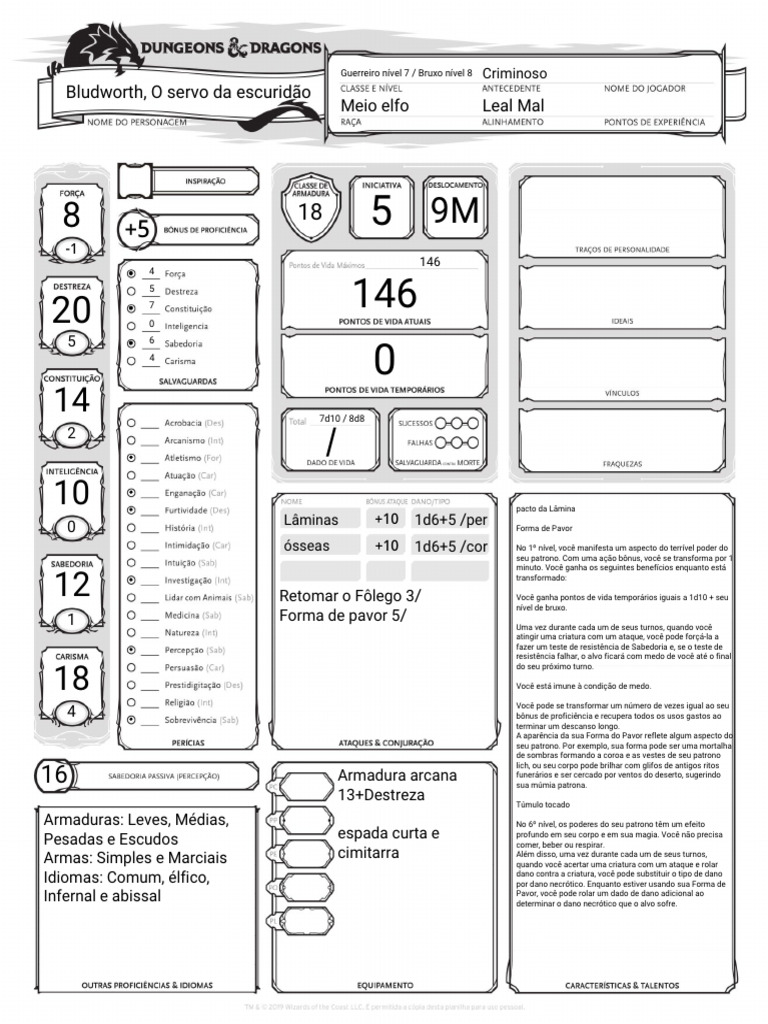 Ficha Bludworth - Clóvis | PDF