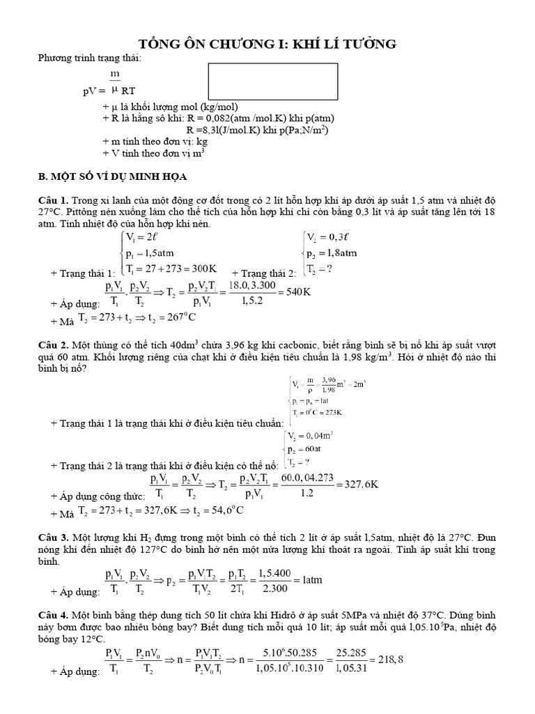 Vat Ly 10 - Bai Tap On Tap Chuong Chat Khi 234202011 | PDF
