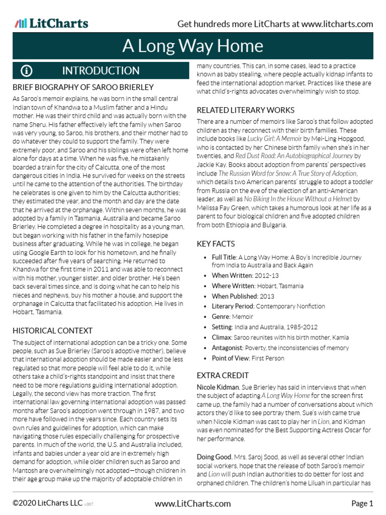 A Long Way Home LitChart | PDF | Family | Social Institutions