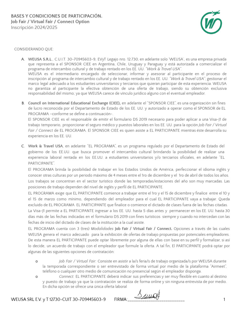 Bases y Condiciones WAT 24-25 | PDF | Seguro | Visa de viaje