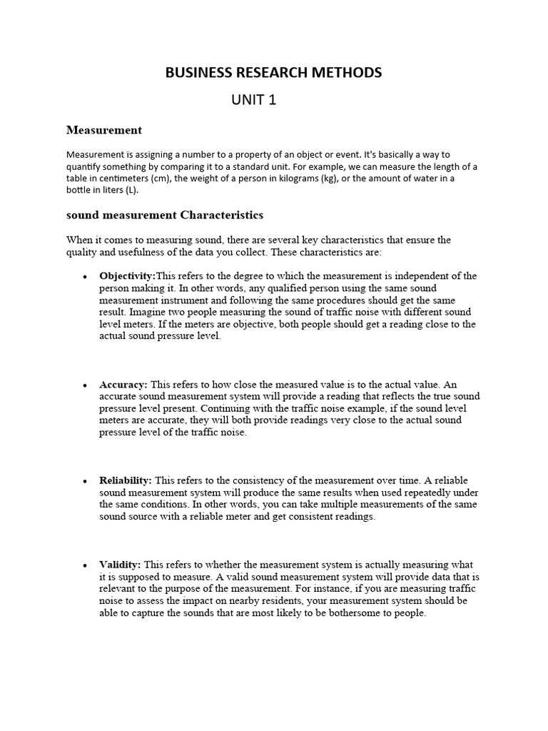 BUSINESS RESEARCH METHODS Unit 2 | PDF | Measurement | Level Of Measurement