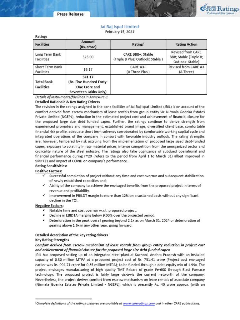 Jai Raj Ispat Limited | PDF | Credit Rating Agency | Money