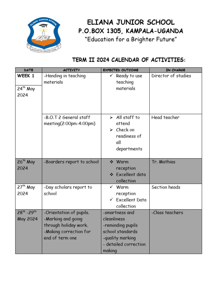 Eliana Junior School Term II 2024 Plan | PDF