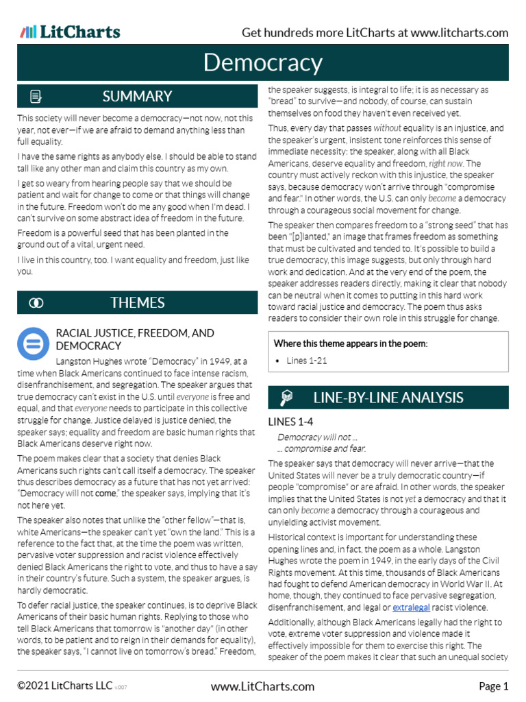 LitCharts Democracy | PDF | Poetry | Metre (Poetry)