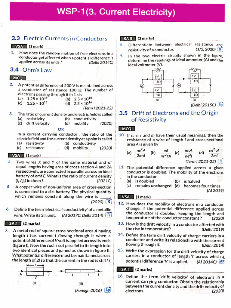 WSP-1 (3. Current Electricity) | PDF