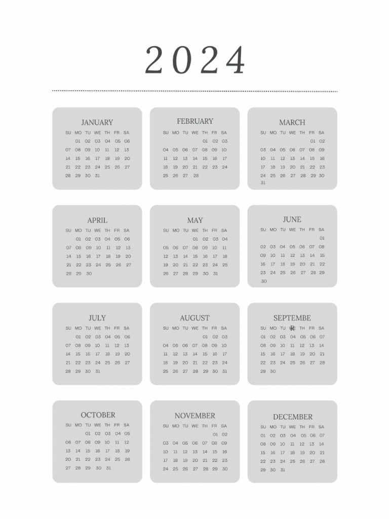 Black and White Simple Personal 2024 Year Calendar Planner | PDF