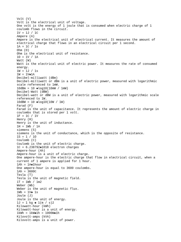 Definitions of Electrical Units | PDF
