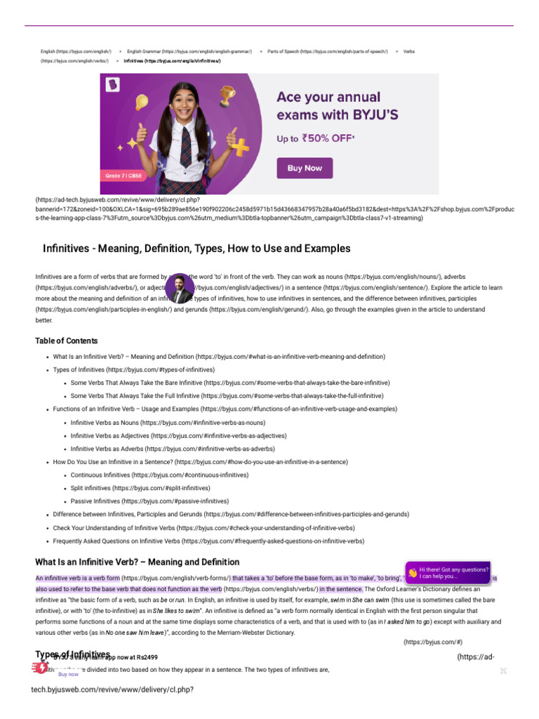 Infinitives - Meaning, Definition, Types, How To Use and Examples | PDF ...