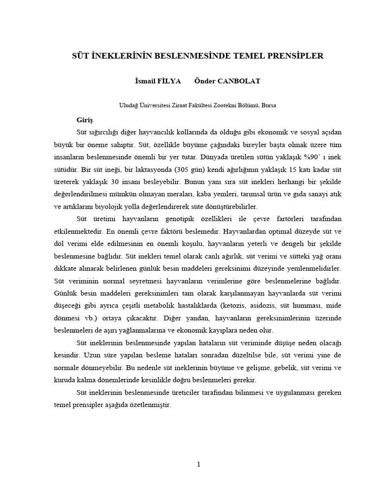 1.1. Süt Ineklerinin Beslenmesinde Temel Prensipler 4 | PDF