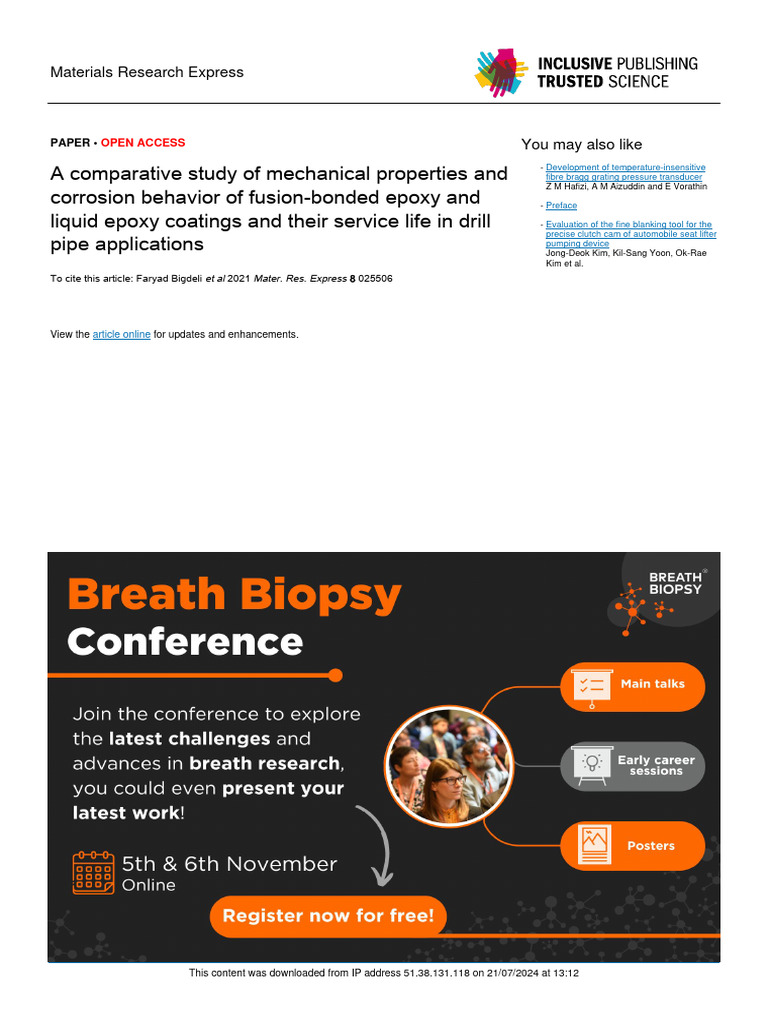 Bigdeli 2021 Mater. Res. Express 8 025506 | PDF | Corrosion | Coating