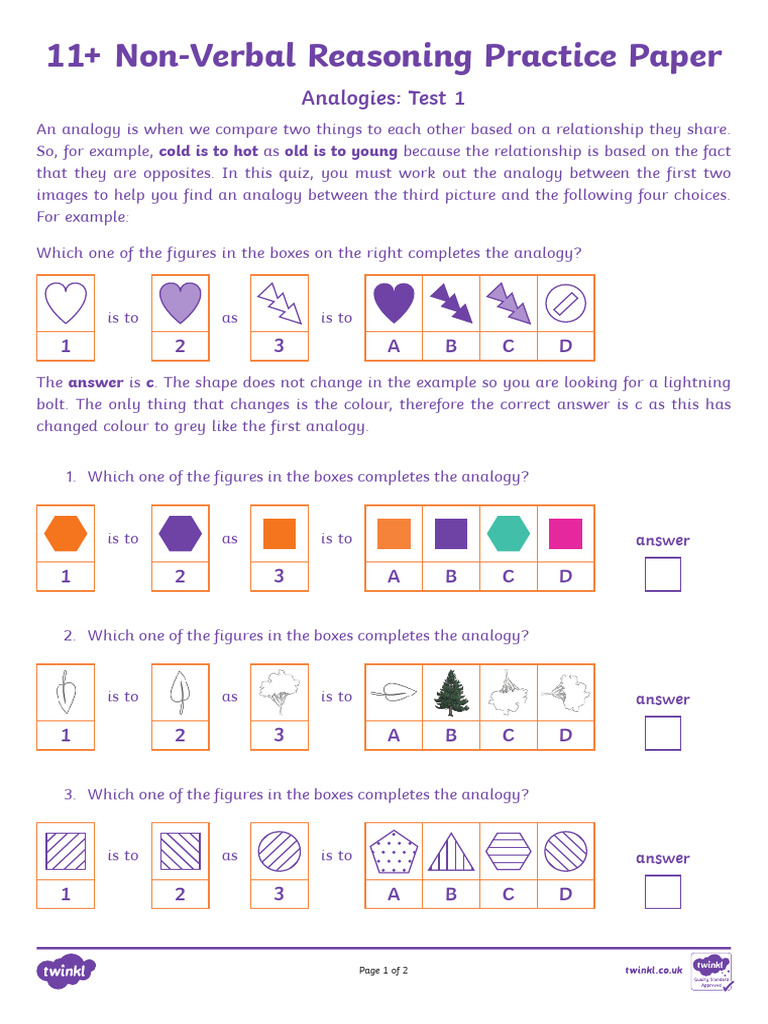 Non-Verbal Reasoning Analogies Assessment Pack | PDF | Analogy | Cognition