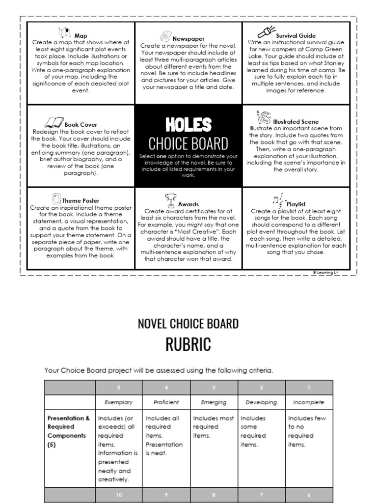 Y7 - Holes Final Project - Choice Board | PDF | Linguistics | Human ...