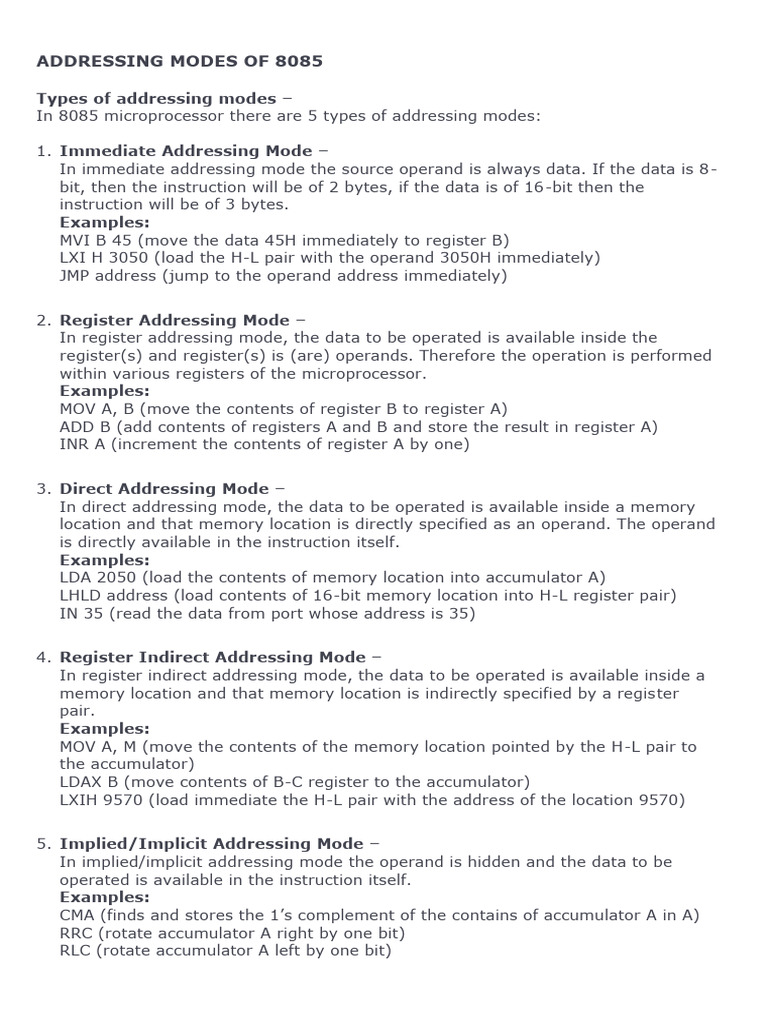 Addressing Modes of 8085 | PDF Addressing Modes of 8085 | PDF