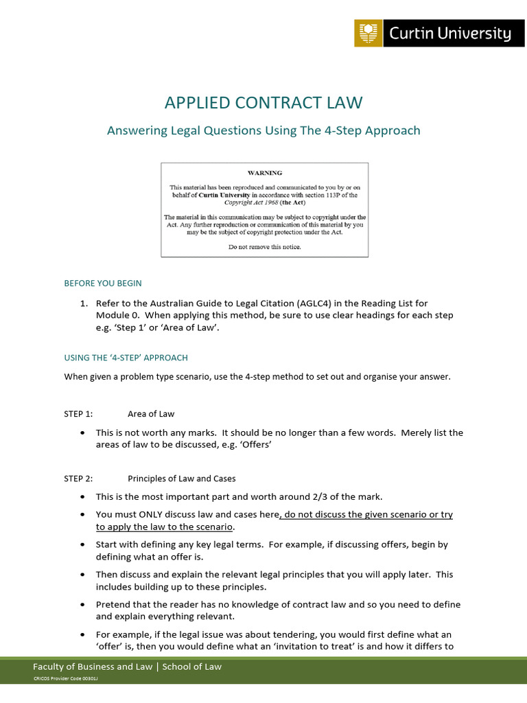 Applied Contract Law - Answering Legal Questions Using The 4-Step Approach | PDF | Offer And ...