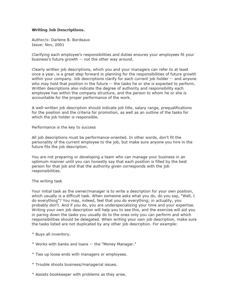 Writing Job Descriptions | PDF | Employment | Salary