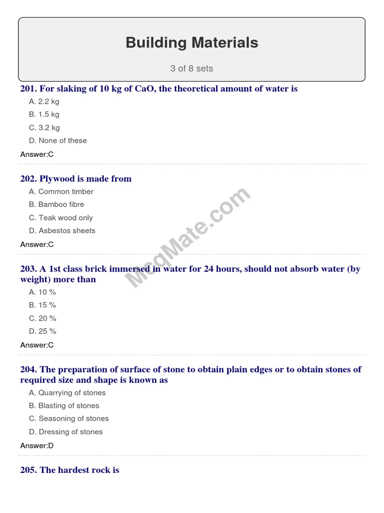 Building-materials [Set 3] | PDF | Lime (Material) | Cement