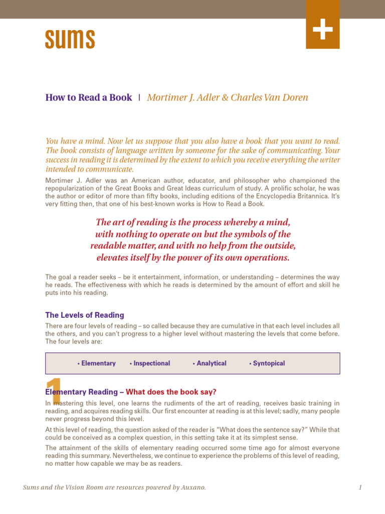 How To Read A Book Mortimer Adler | PDF | Liberal Arts Education | Learning