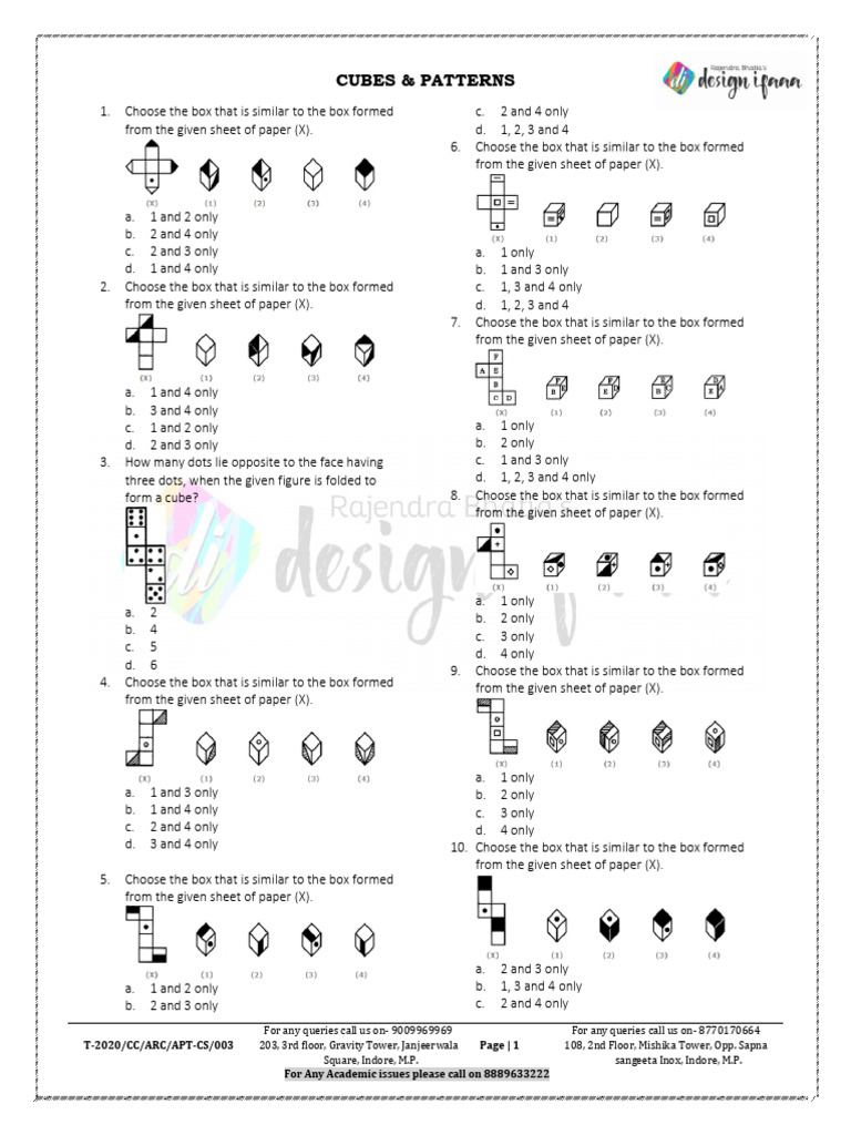 Class-Sheet Cubes and Patterns With Solutions | PDF | Printing ...