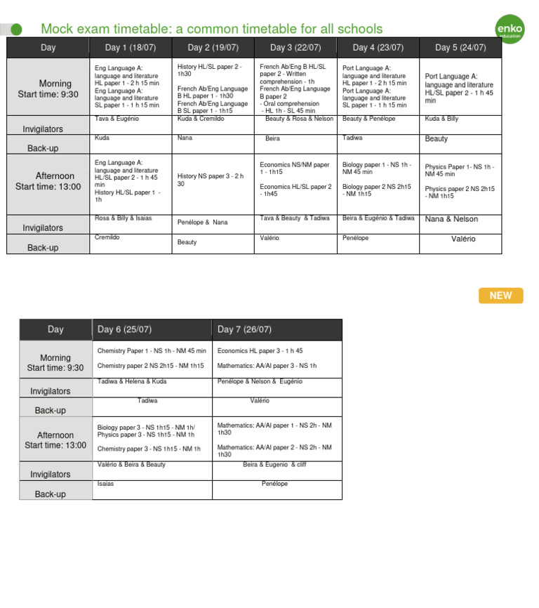Mock Exam Timetable 3 | PDF