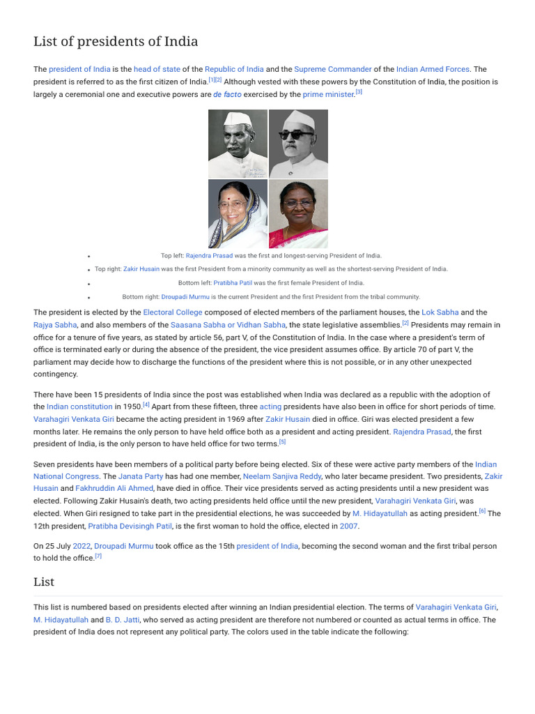 Presidents of India Overview | PDF | Government Of India | Politics Of ...