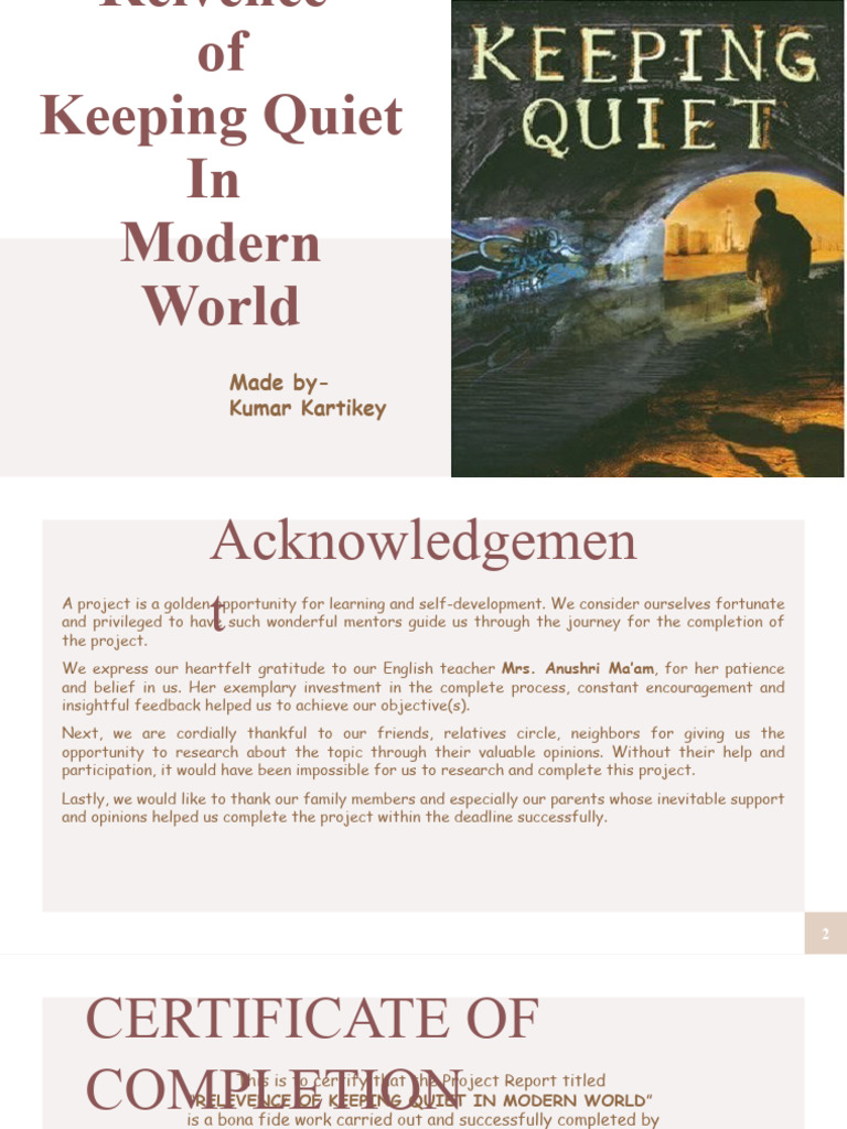 Keeping Quiet: Relevance in Modern Times | PDF | Poetry