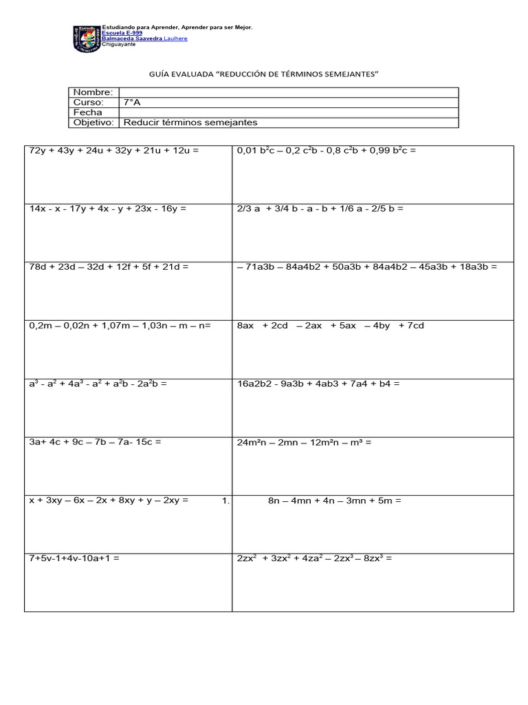 GUÍA EVALUADA TERMINOS SEMEJANTES Septimo 2016 | PDF