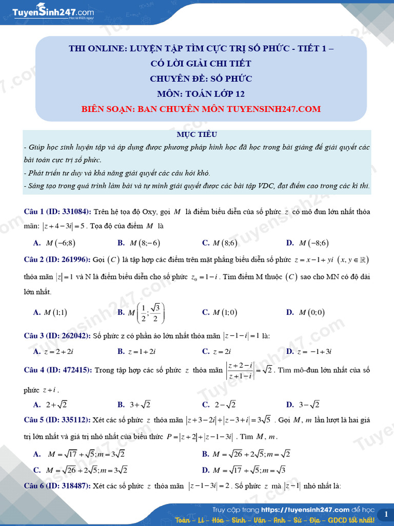 BTVN Luyen Tap Tim Cuc Tri So Phuc Tiet 1 1676715349 | PDF