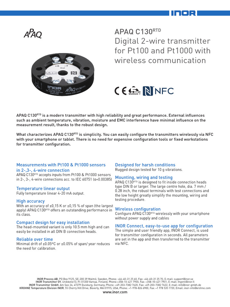 Data Sheet Apaq c130 RTD en | PDF | Manufactured Goods | Electronics