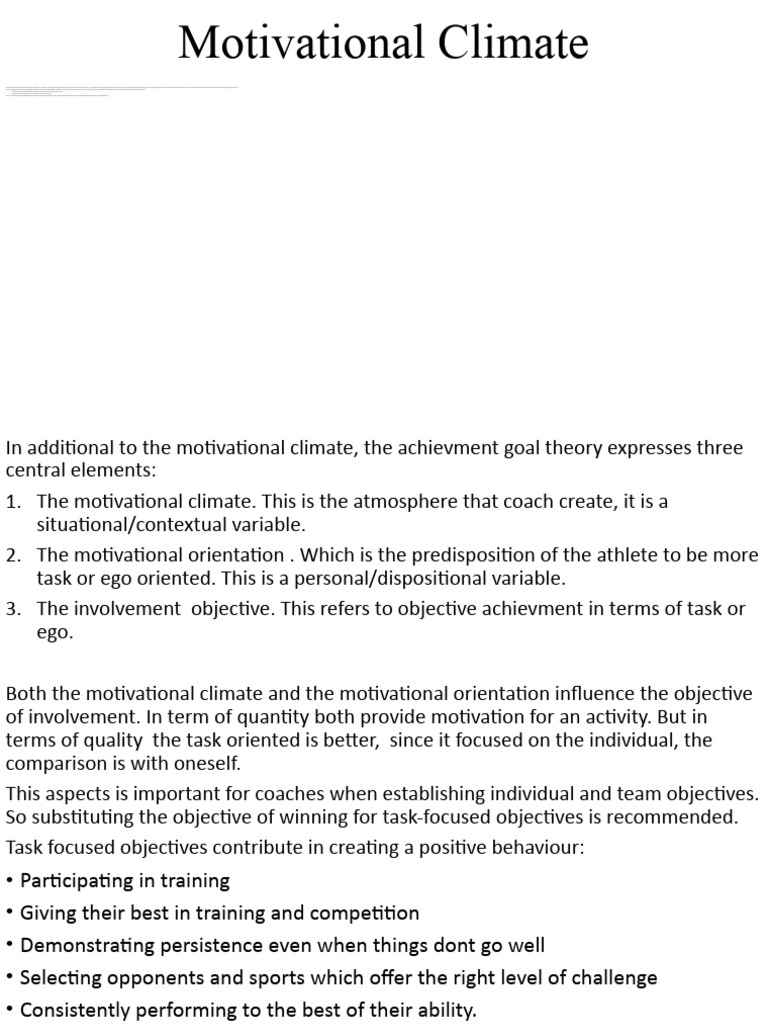 Motivational Climate | PDF | Motivational | Motivation