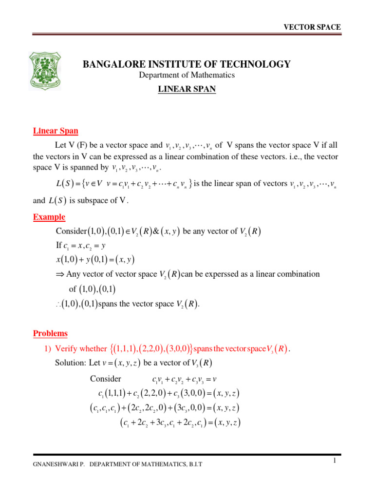 Liner Span | PDF | Vector Space | Linear Subspace