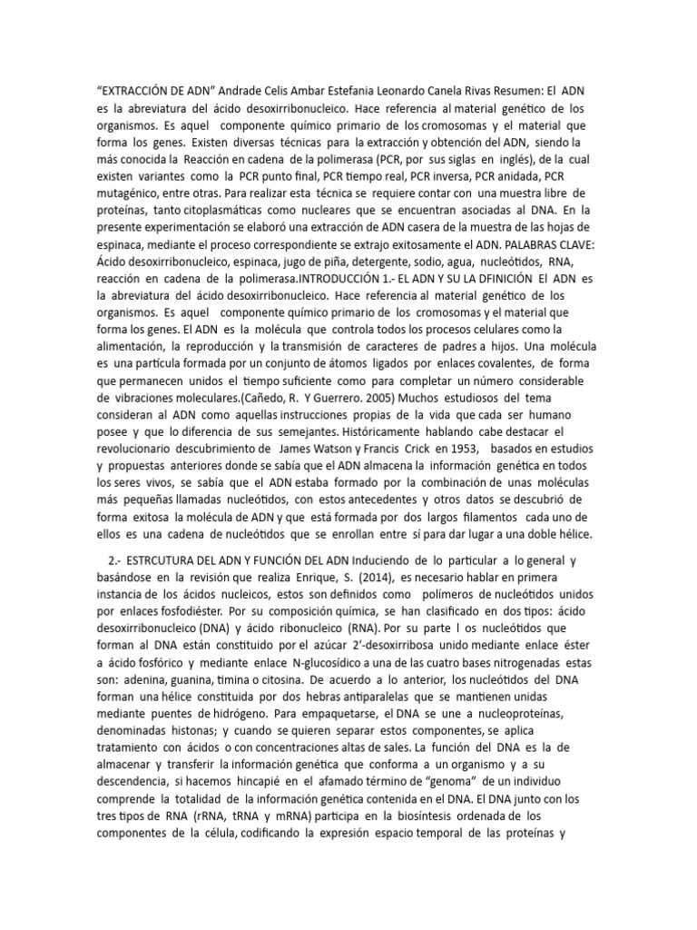 EXTRACCIÓN DE ADN | Descargar gratis PDF | Adn | Genética