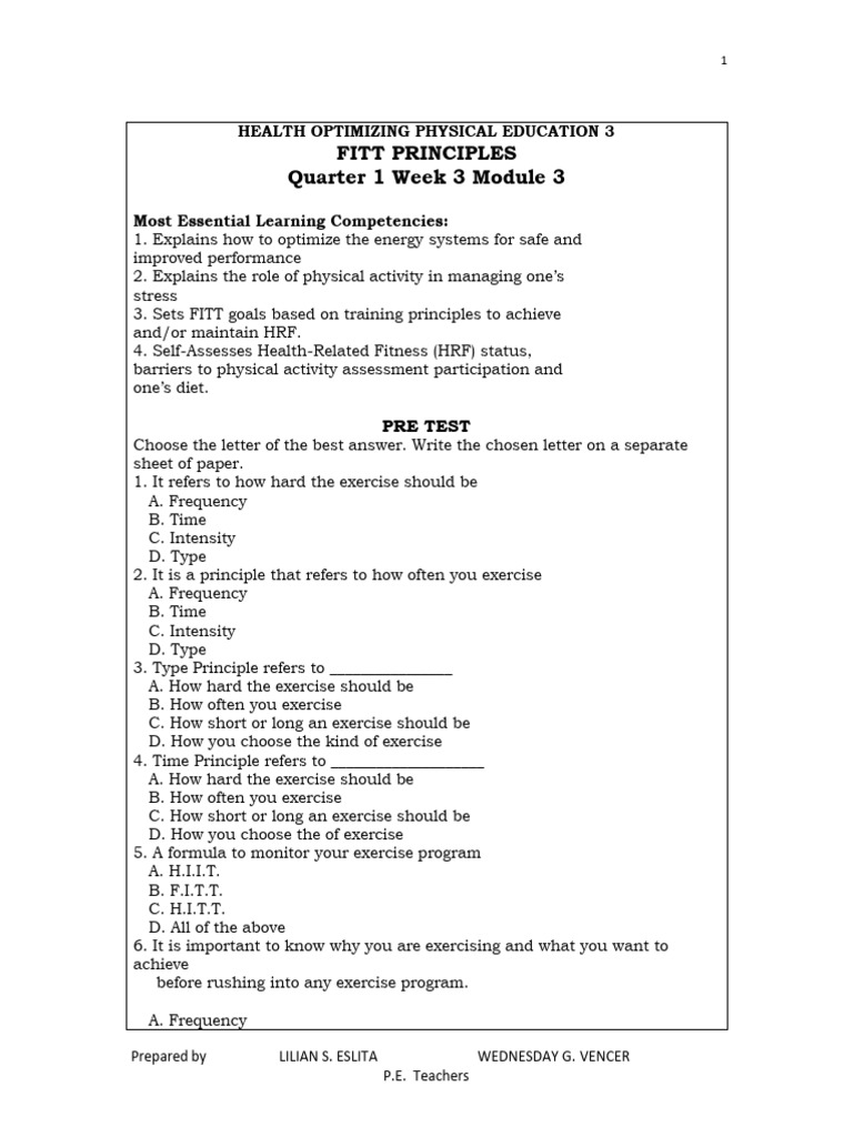 FITT Principles for Fitness Education | PDF | Strength Training ...