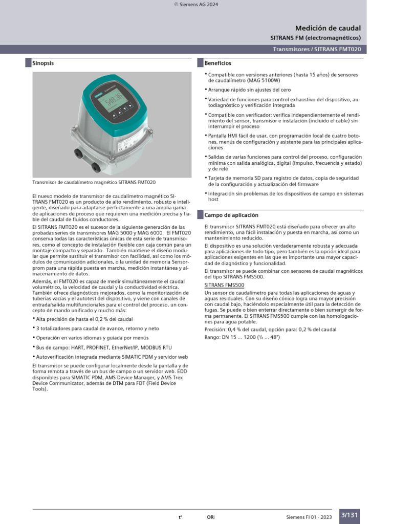 Sitransf Fmt020 Fi01 Es | PDF | Medición de flujo | Transmisor