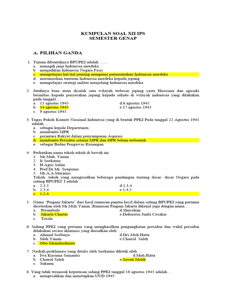Kumpulan Soal Xii Ips Sejarah Peminatan Genap | PDF | Politik | Perjalanan