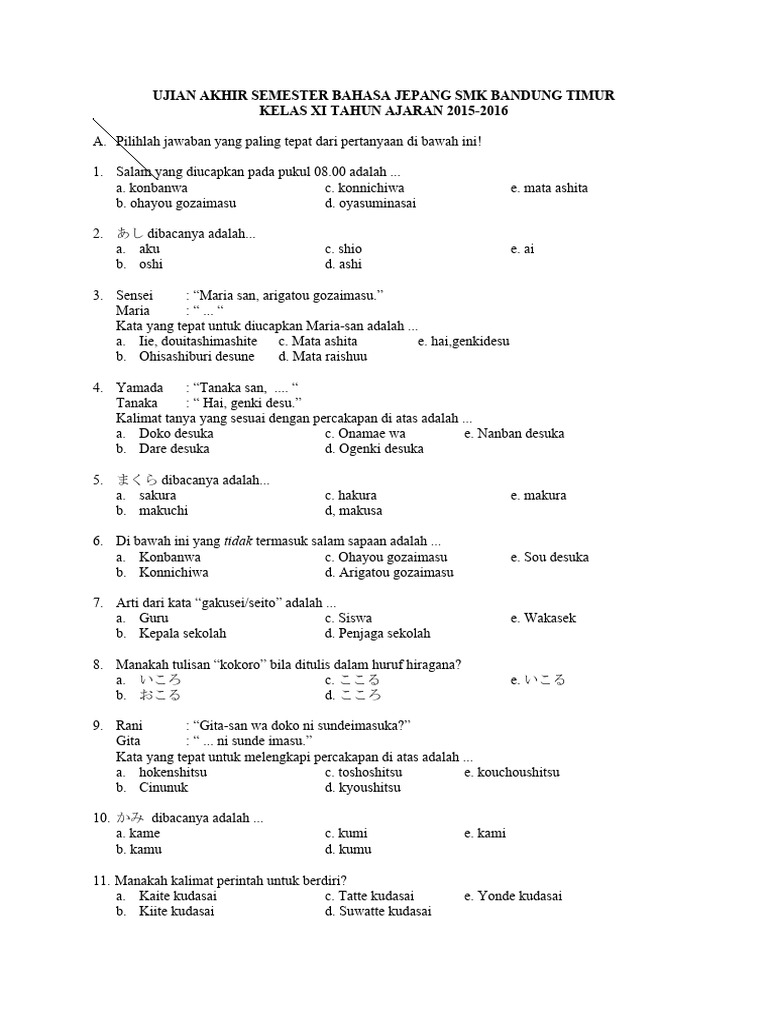 Soal UAS BJ Kelas XI | PDF