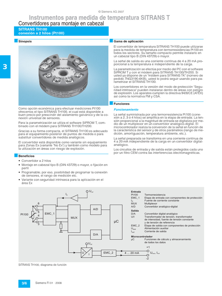 Sitrans TH100 | PDF | Sensor | Electricidad