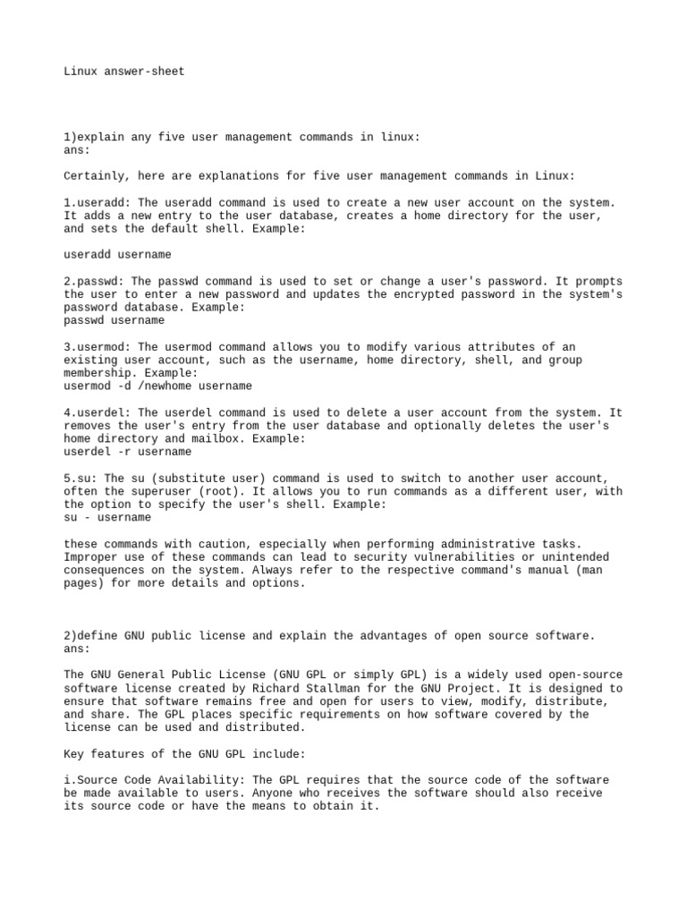 Linux Answer-Sheet | PDF | Transmission Control Protocol | Booting