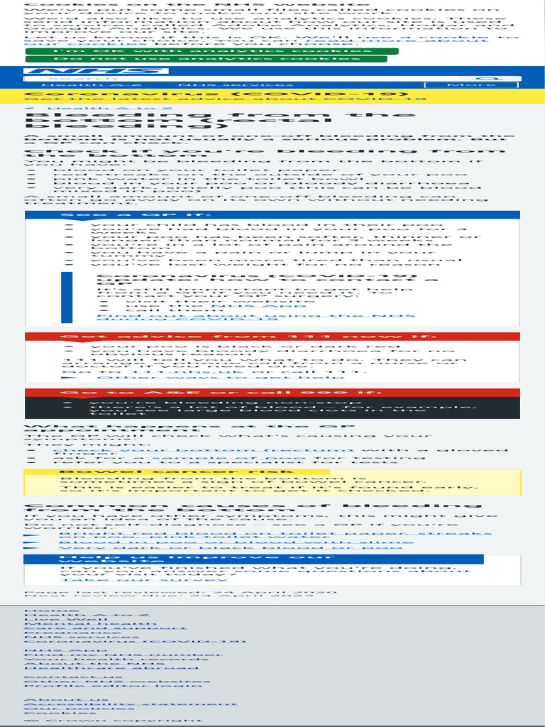 Bleeding From The Bottom (Rectal Bleeding) - NHS | PDF | National ...