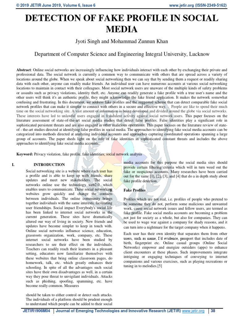 Detection of Fake Profile in Social Media | PDF | Popular Culture ...
