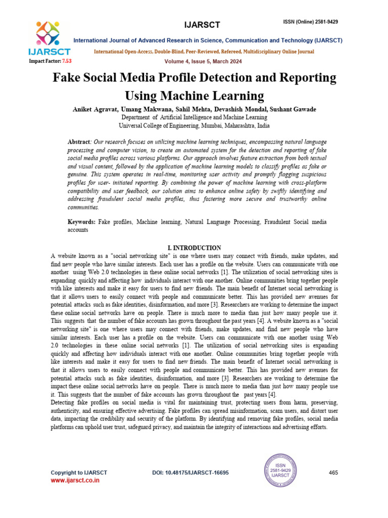 Fake Social Media Profile Detection and Reporting | PDF | Social Media ...