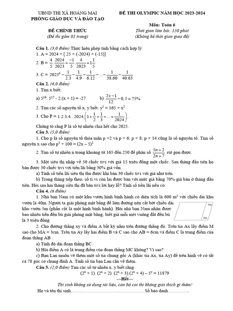 Olympic Toán 6 | PDF