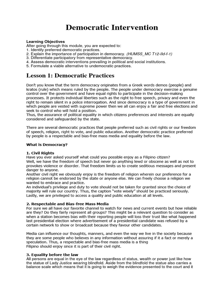 Topic 2 - Democratic Intervention | PDF | Democracy | Political Ideologies