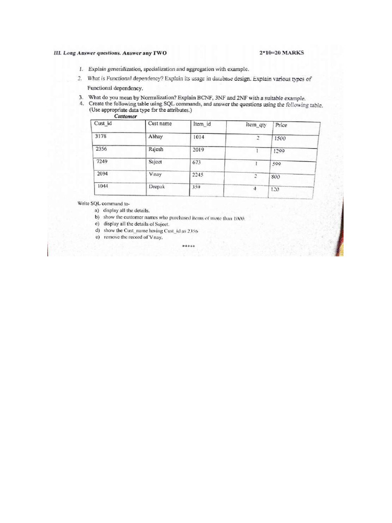 DBMS, Matlab, Software Engineering PYQ | PDF