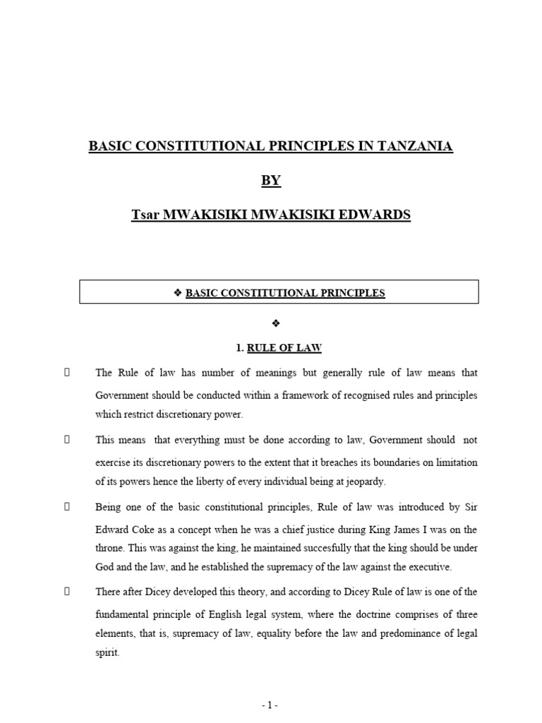 Basic Constitutional Principles in Tanza | PDF | Separation Of Powers | Rule Of Law