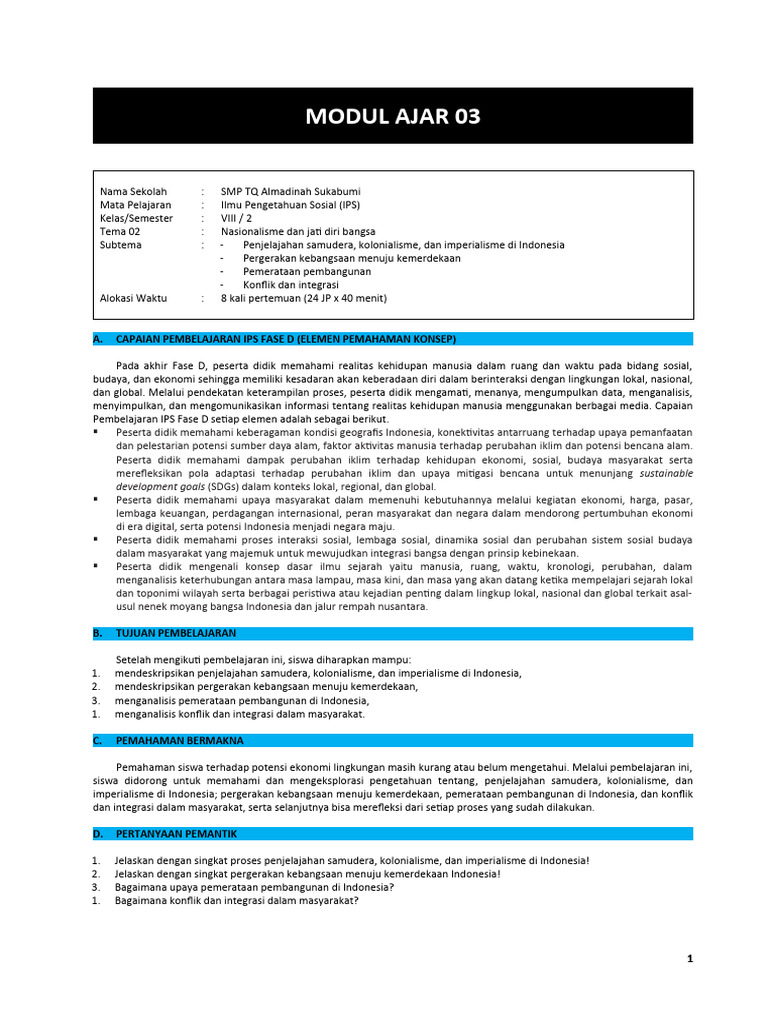 05 Modul Ajar 03 Ips 8 Ikm Smt2 2024-2025 (Anwark) Stqam | PDF