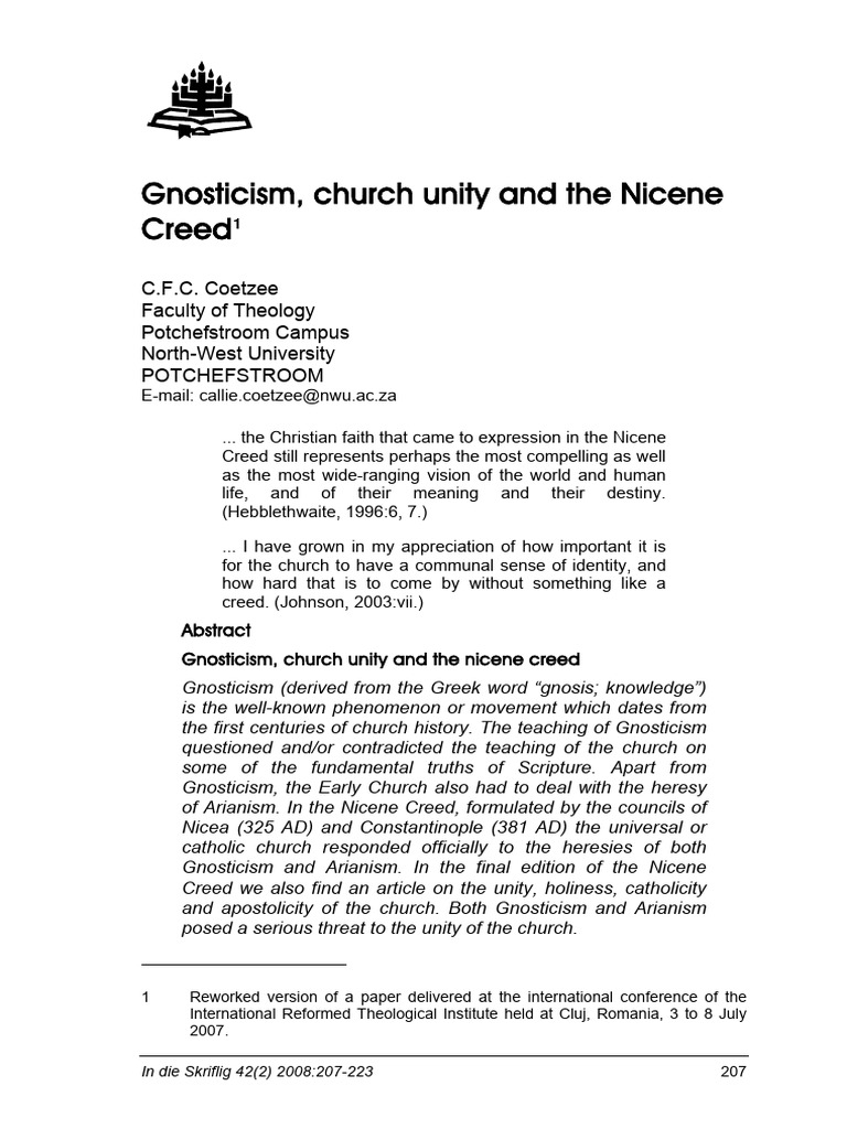 Gnosticism, Church Unity and The Nicene Creed | PDF | Christian Church | Gnosticism