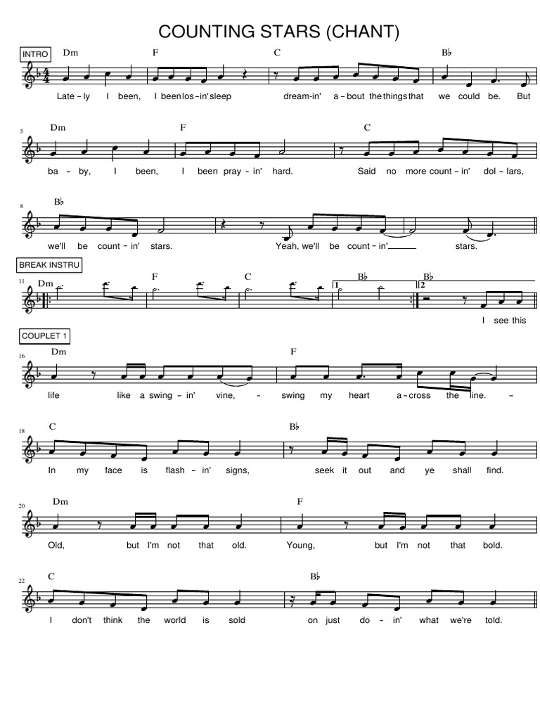 ONE REPUBLIC - COUNTING STARS Vocal Chord | PDF