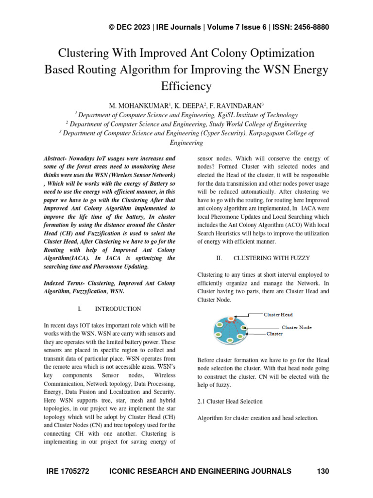 Clustering With Improved Ant Colony Optimization Based Routing Algorithm For Improving The WSN ...